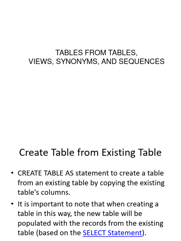 Views Sequence Synonyms | PDF | Table (Database) | Databases