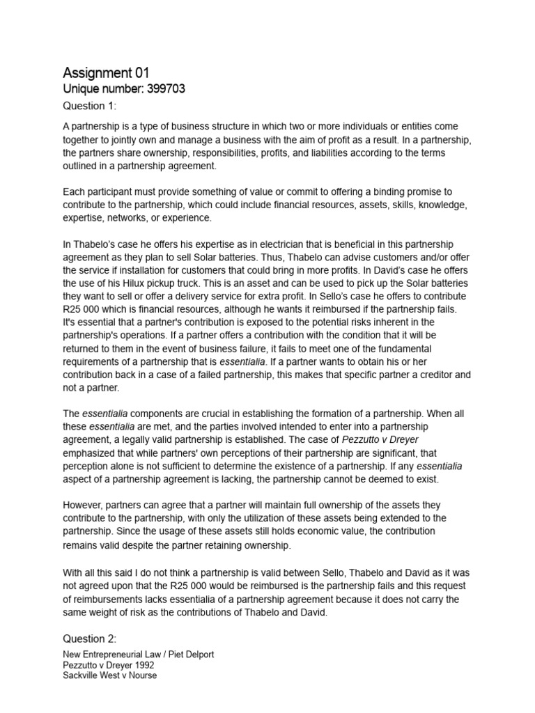 Assignment 01 | PDF | Partnership | Trustee