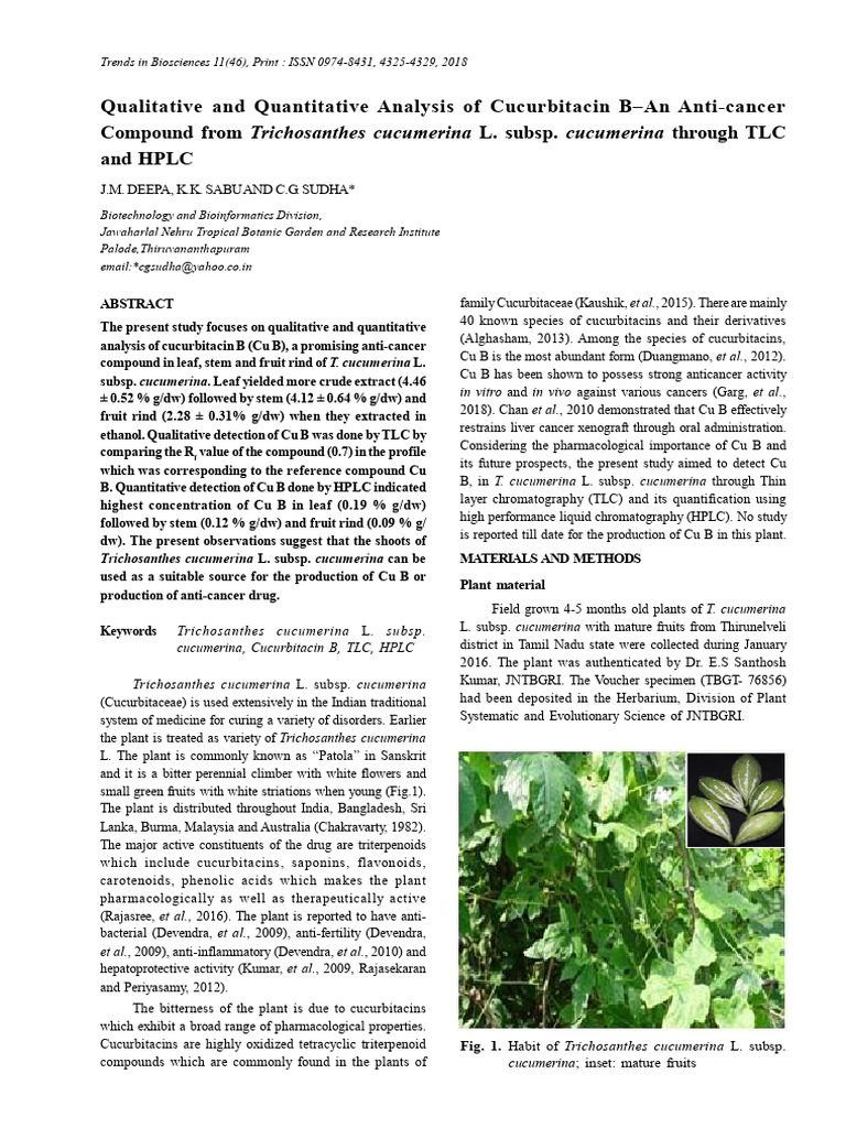 Qualitative and Quantitative Analysis of Cucurbitacin B–An Anti-cancer ...