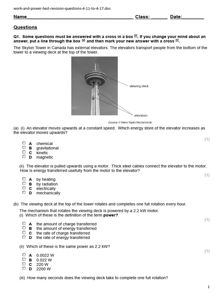 Work and Power Exam Practice Qs and As (Later GCSE Papers) 4-11-To-4-17 ...