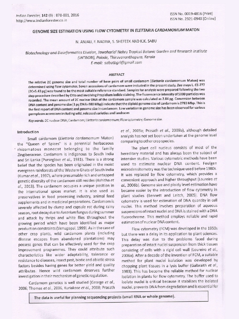 Genome Size of Cardamom - Indian Forester | PDF