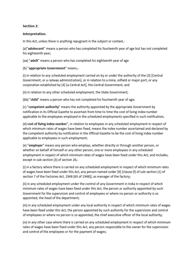 definitions in minimum wages act | PDF | Cost Of Living | Employment