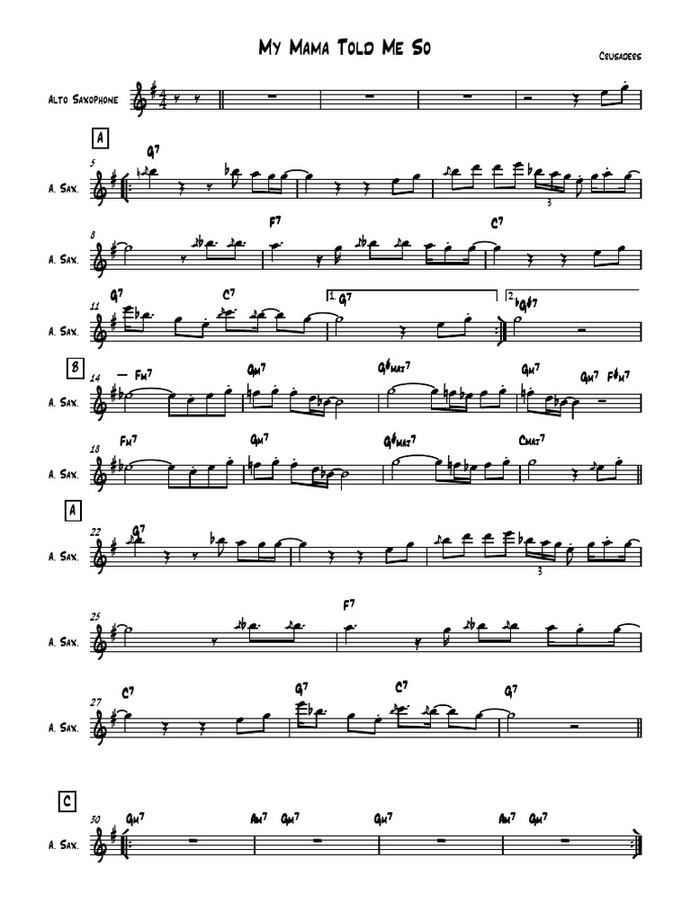 Crusaders - My Mama Told Me So - Alt | PDF | Saxophone | Woodwind ...