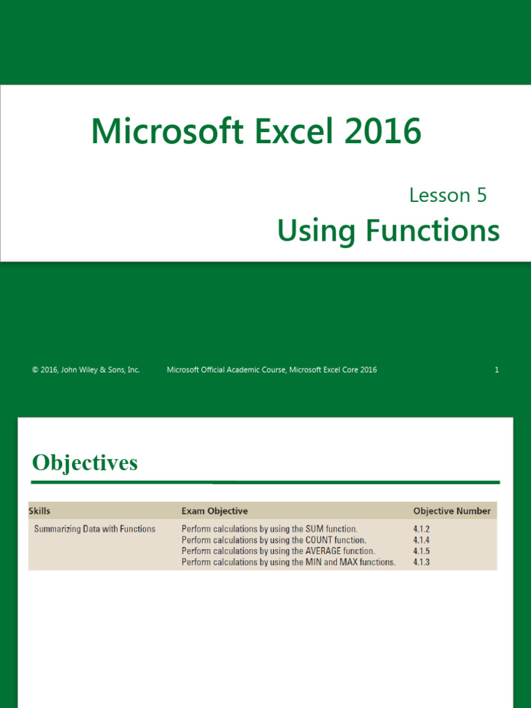 Lesson 5 Excel | PDF