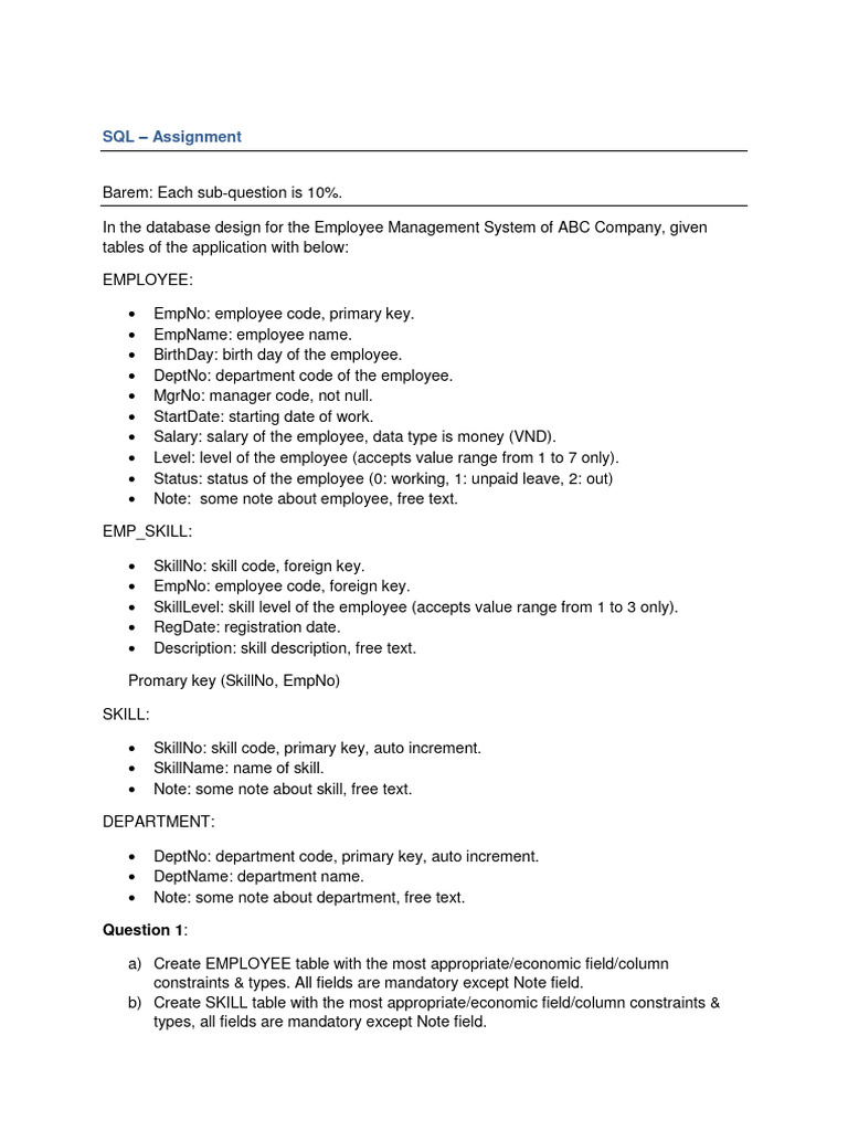 Sql Assignment Pdf Computer Programming Data Model