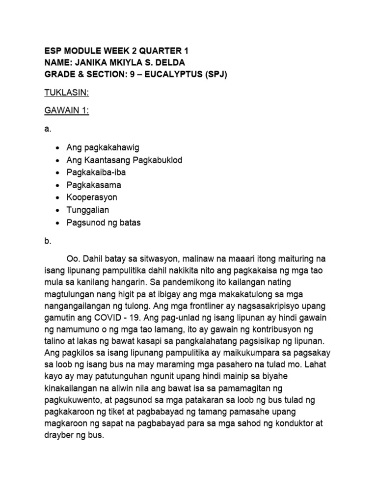 Esp Module Week 2 Quarter 1 | PDF