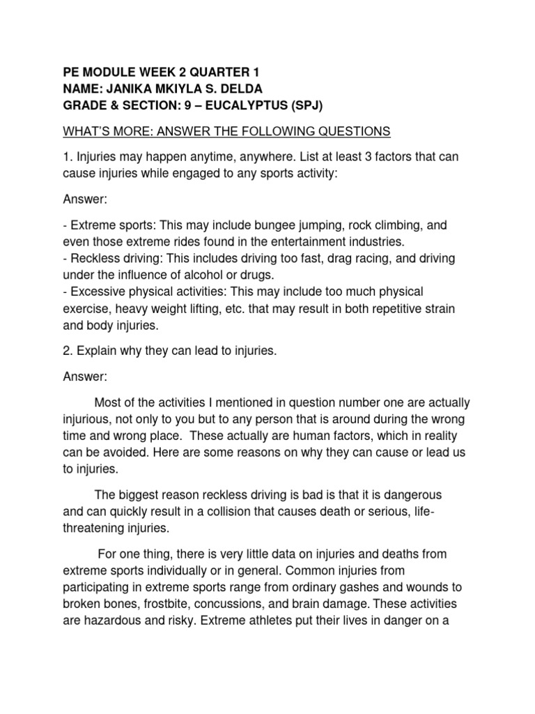 Pe Module Week 2 Quarter 1 | PDF | First Aid