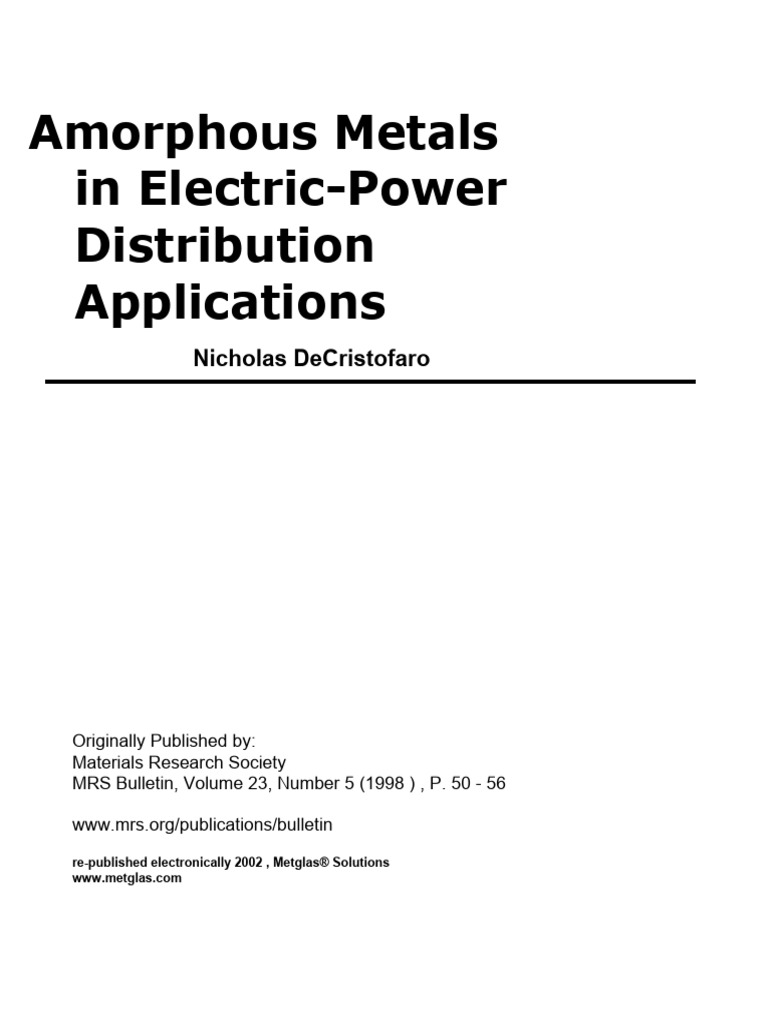 Amorphous Metals in Electric-Power Distribution Applications | Download Free PDF | Metals ...