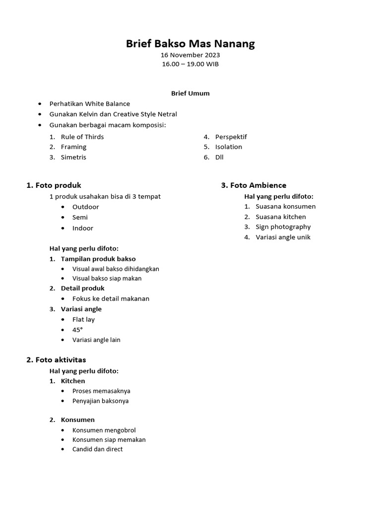 Brief Dan Moodboard Bakso Mas Nanang | PDF