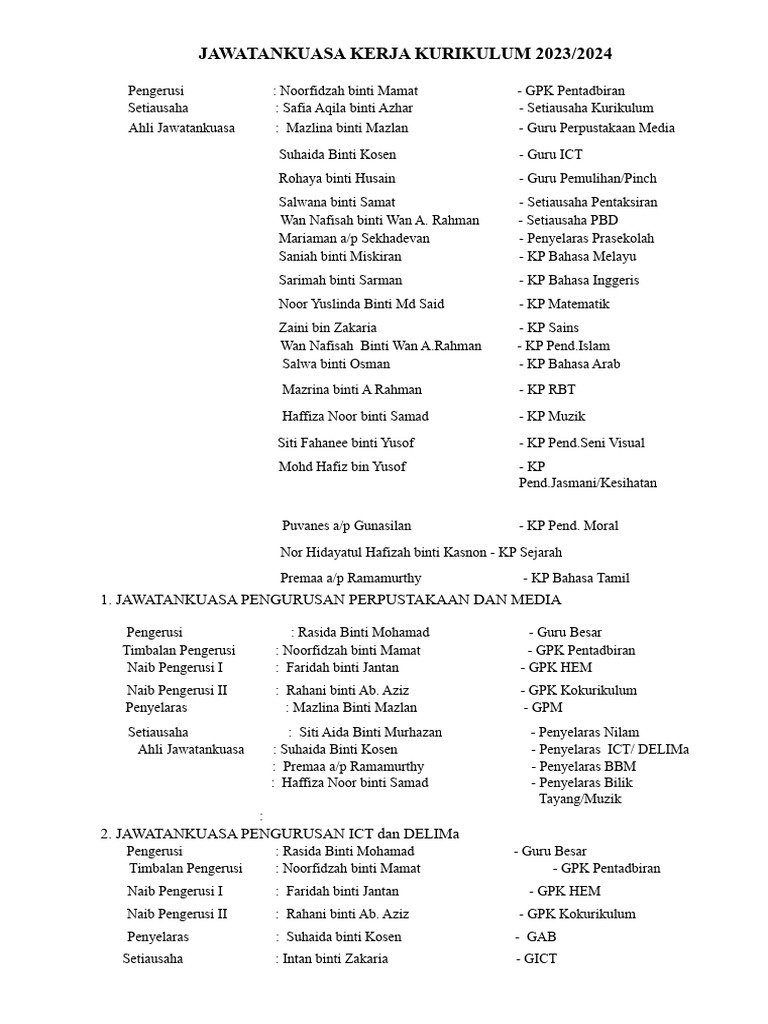 Jawatankuasa Kerja Kurikulum | PDF