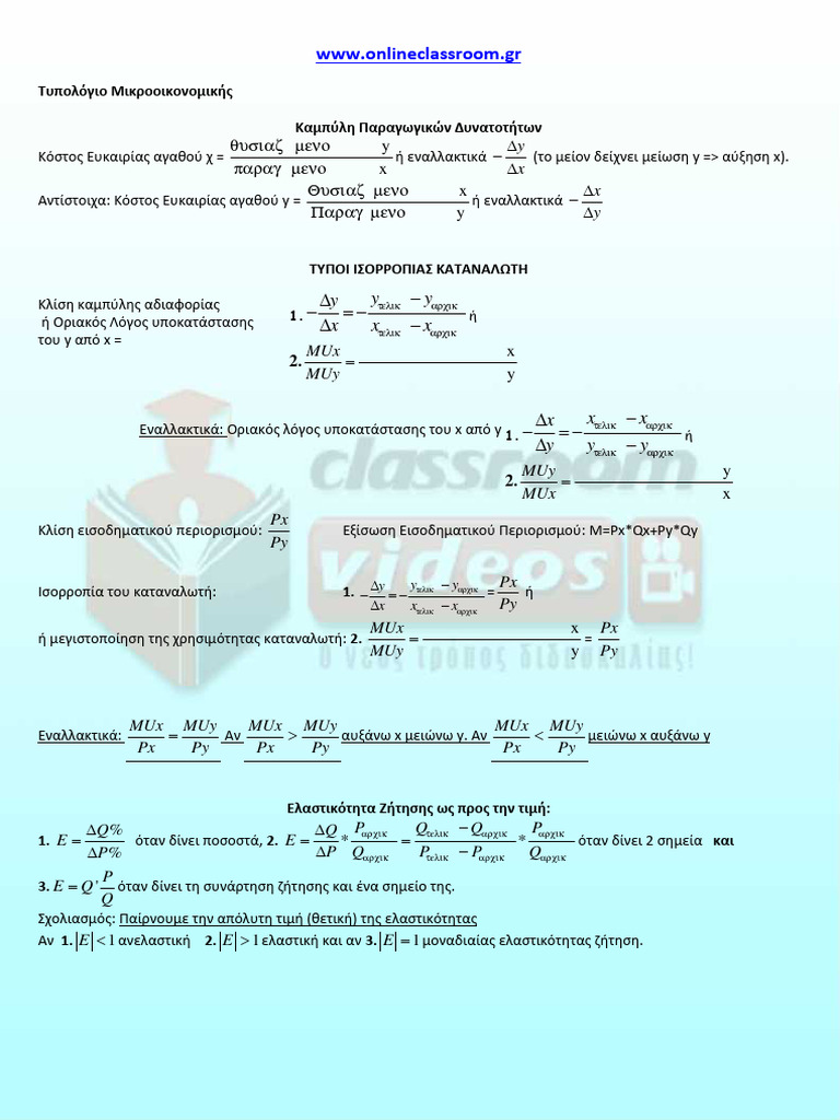 Τυπολόγιο Μικροοικονομική ς | PDF