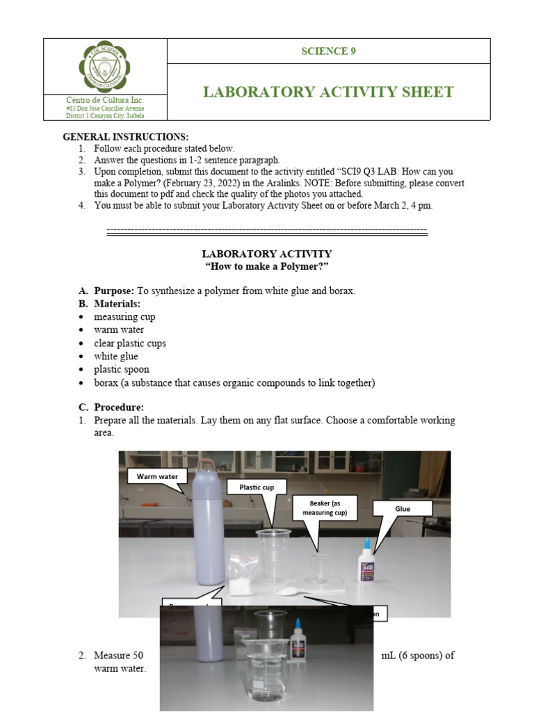 Laboratory Activity Sheet | PDF | Adhesive | Plastic