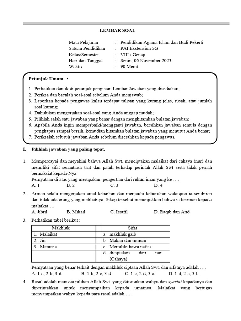 Soal PAT PAI Kelas VIII K13 | PDF
