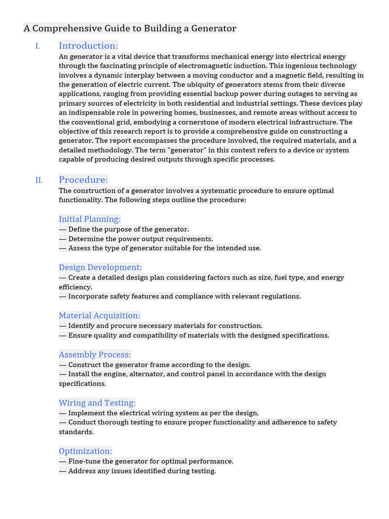 A Comprehensive Guide To Building A Generator | PDF | Electric ...