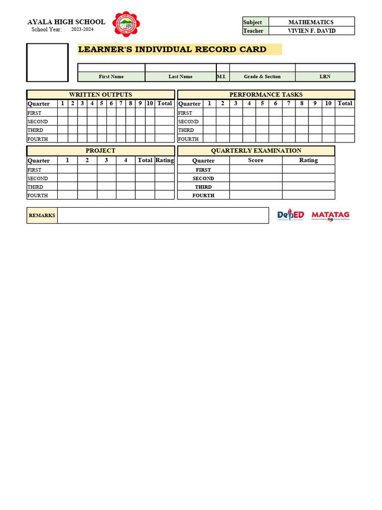 Learner's Individual Record Card (Excel) | PDF | Learning | Behavior Modification