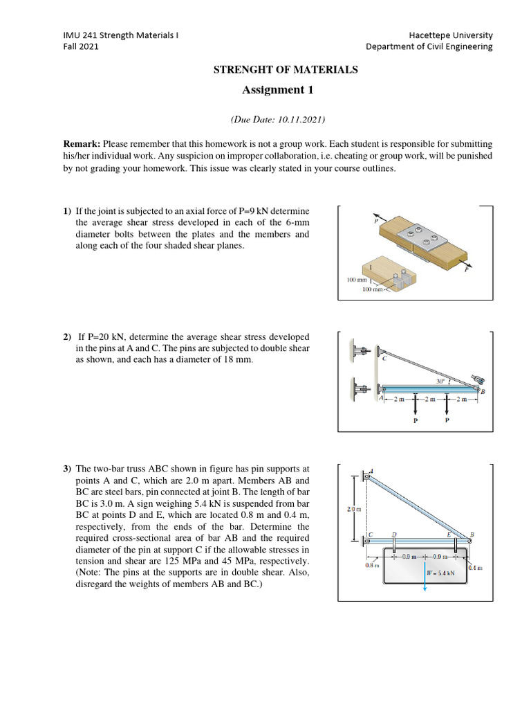 Assignment 1 | PDF | Strength Of Materials | Stress (Mechanics)