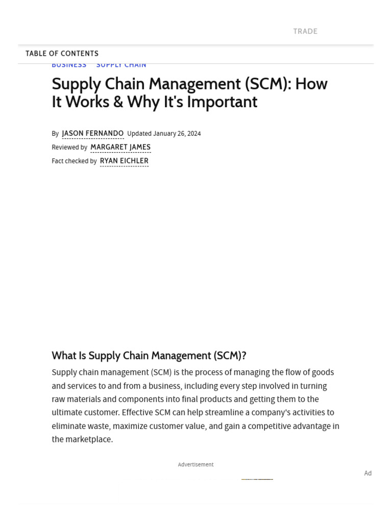 Supply Chain Management (SCM) - How It Works & Why It's Important | PDF