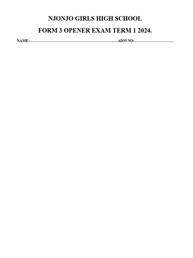 Form 3 Opener Exam Term 1 2024 | PDF