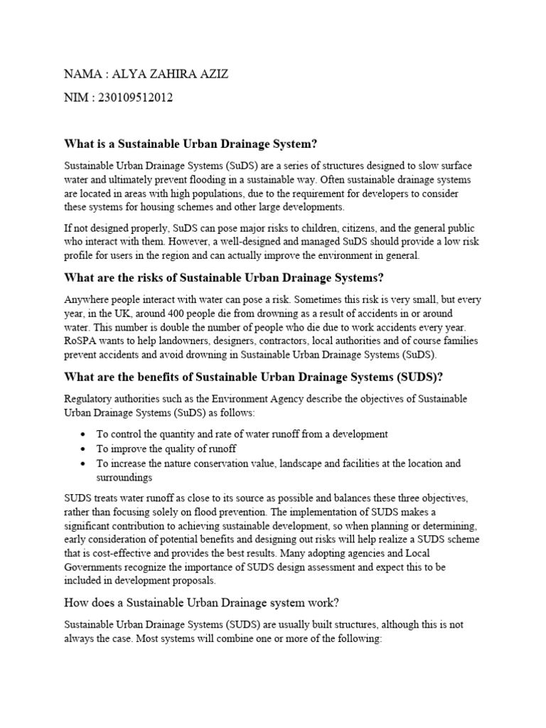 Alya Zahira Aziz - 230109512012 | PDF | Flood | Drainage