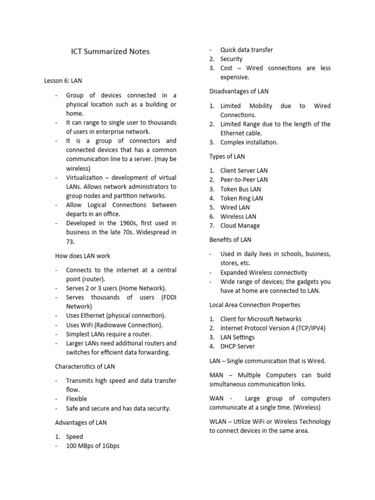 ICT Summarized Notes | PDF | Computer Network | Ip Address