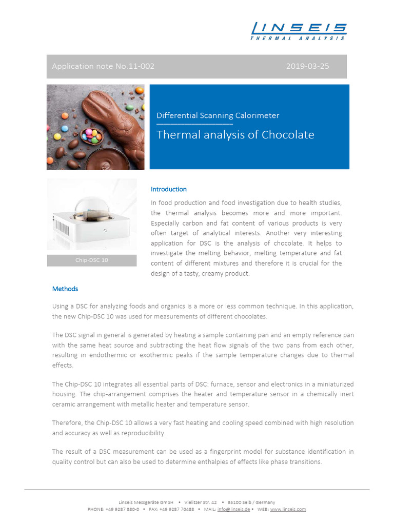 Chocolate Thermal Analysis with DSC | PDF | Differential Scanning ...