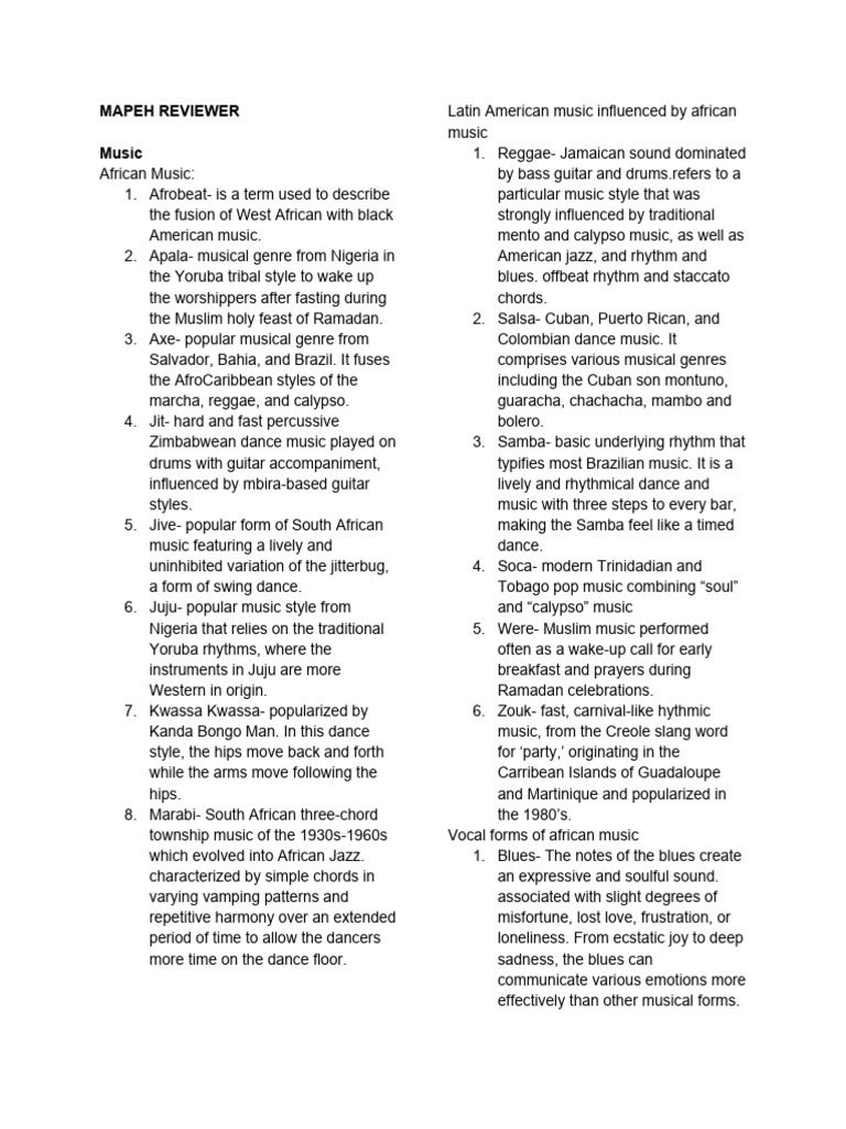 Mapeh Q2 Reviewer | PDF | Performing Arts | Musicology