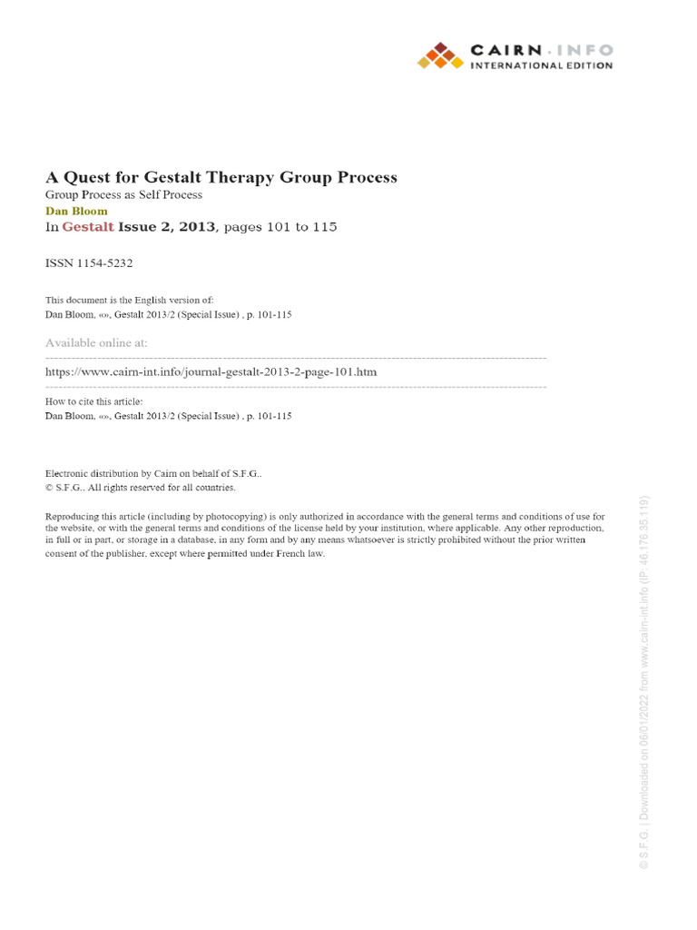 A Quest For Gestalt Therapy Group Process - Enhanced Reader | PDF