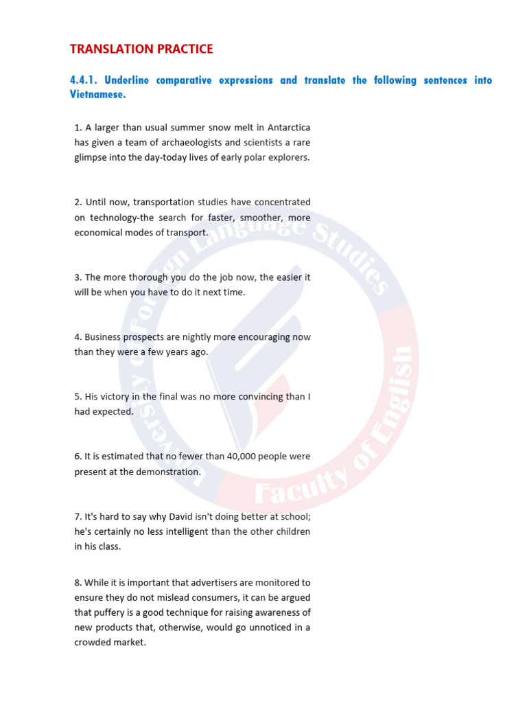 UNIT 4-TRANSLATION PRACTICE Mark | PDF