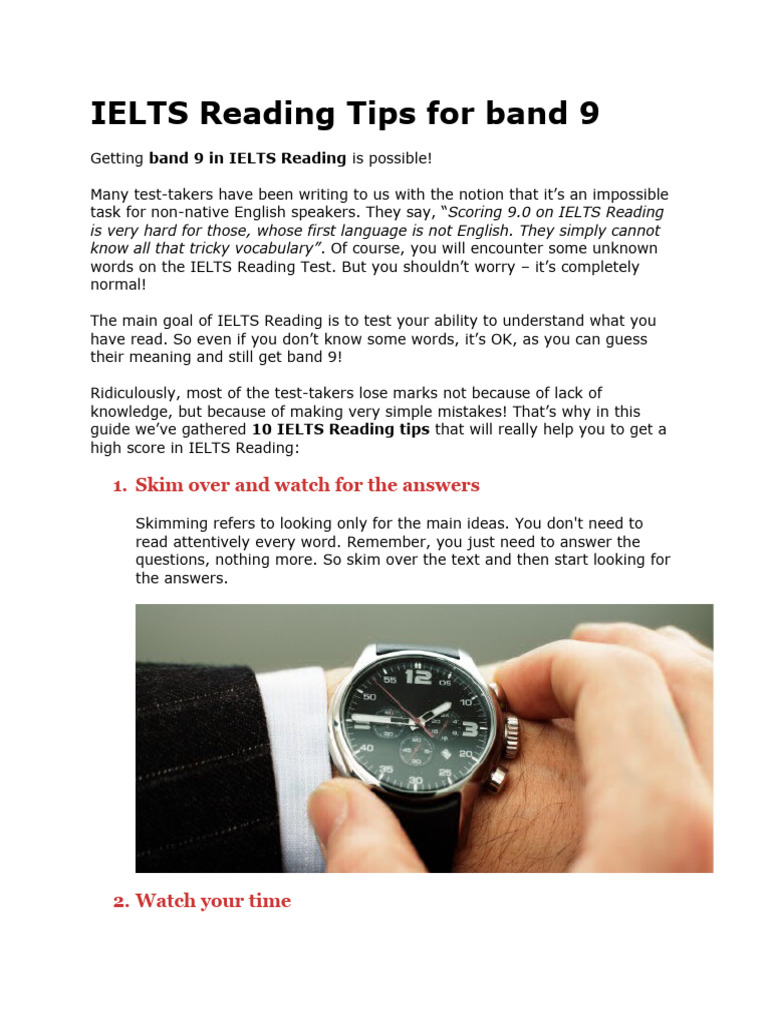 Band 9 IELTS Reading Tips Guide | PDF | International English Language ...