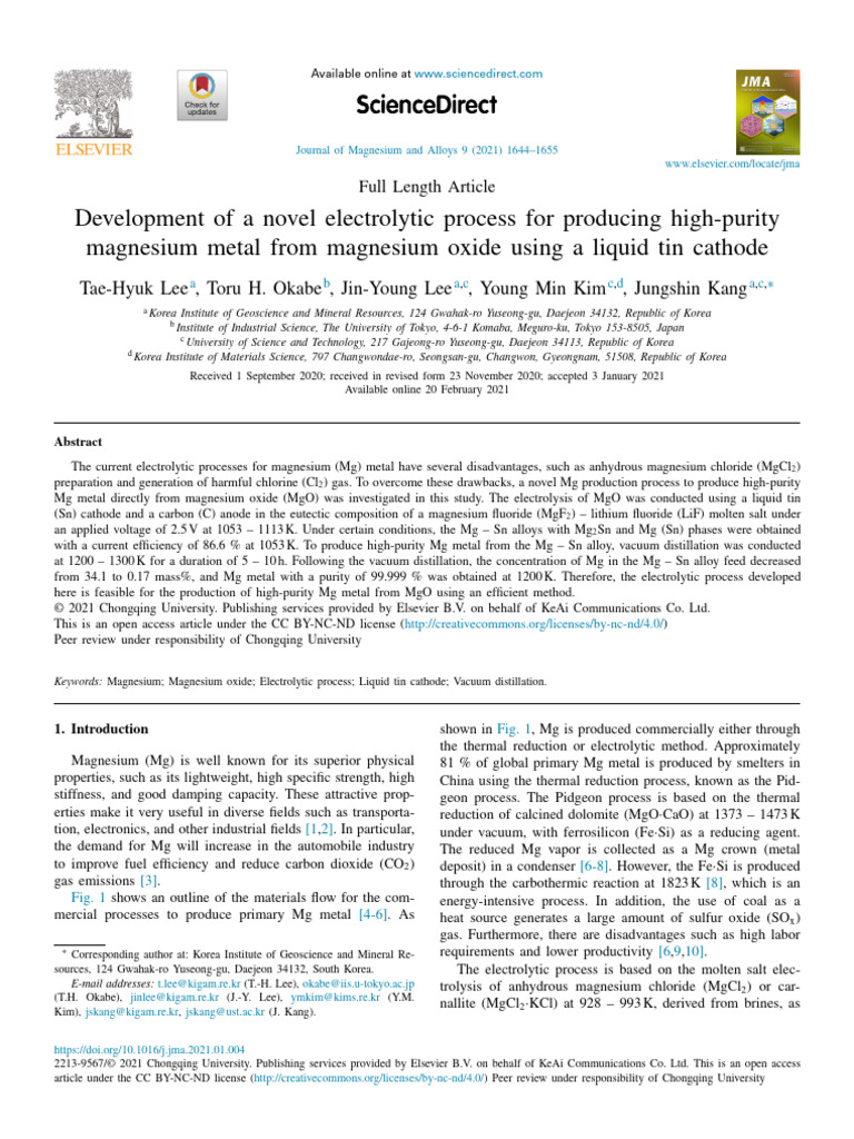 Development of A Novel Electrolytic Process For Producing High-Purity ...