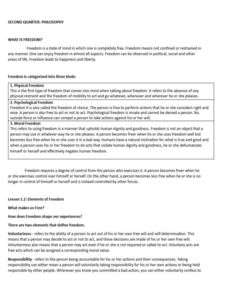 Understanding Freedom: Key Elements | PDF | Free Will | Social Psychology