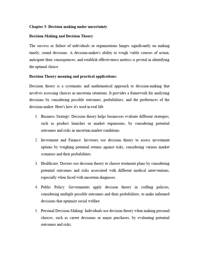 Chapter 2.3 - Notes Decision Making Under Uncertainty | PDF