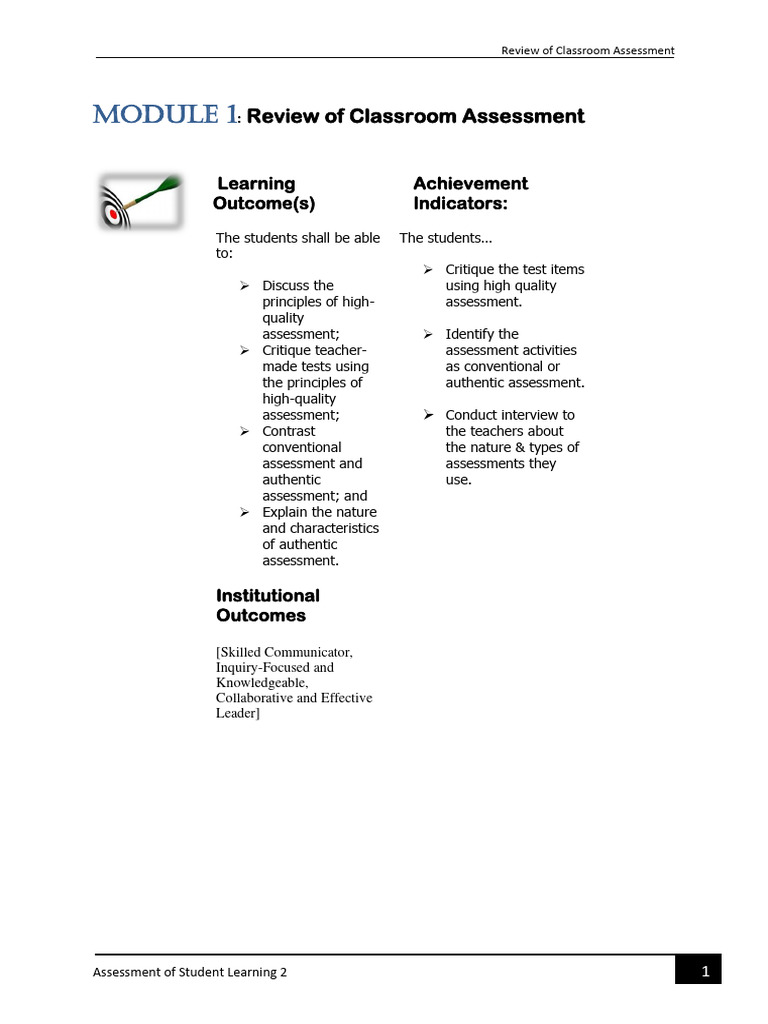 Module-1-Review-of-Classroom-Assessment | PDF | Educational Assessment | Learning