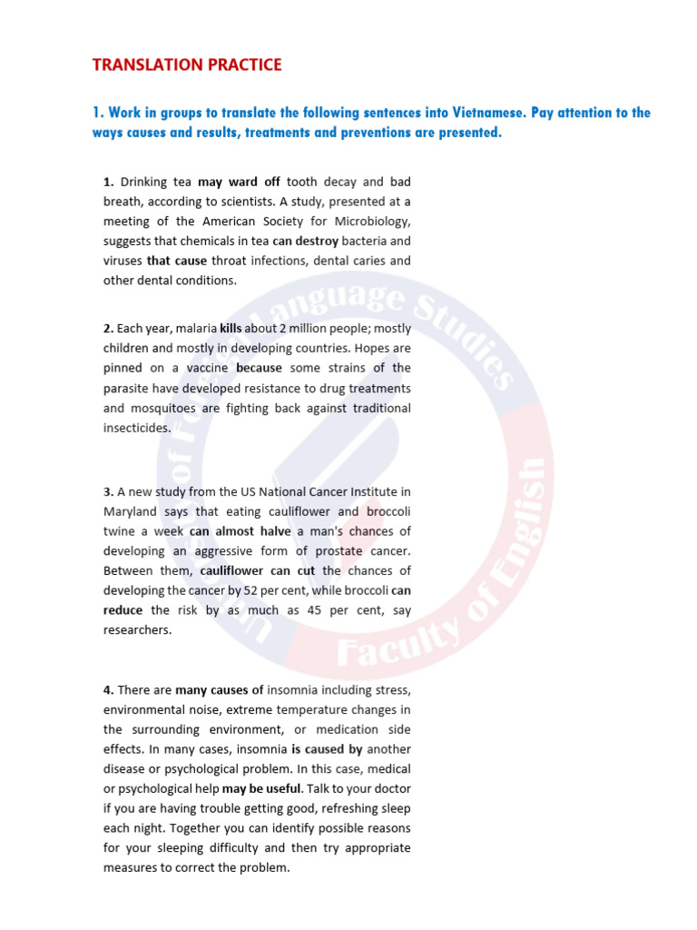 UNIT 6-TRANSLATION PRACTICE mark | PDF | Malaria | Medical Specialties