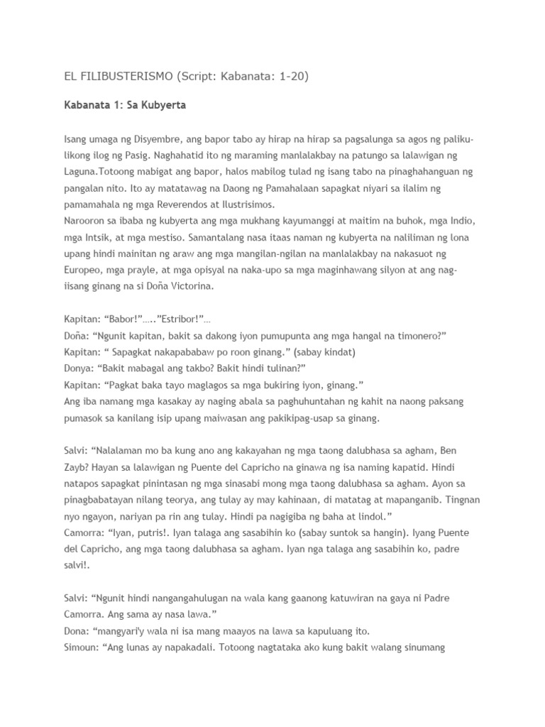 EL FILIBUSTERISMO Script Kabanata 1 20 K | PDF
