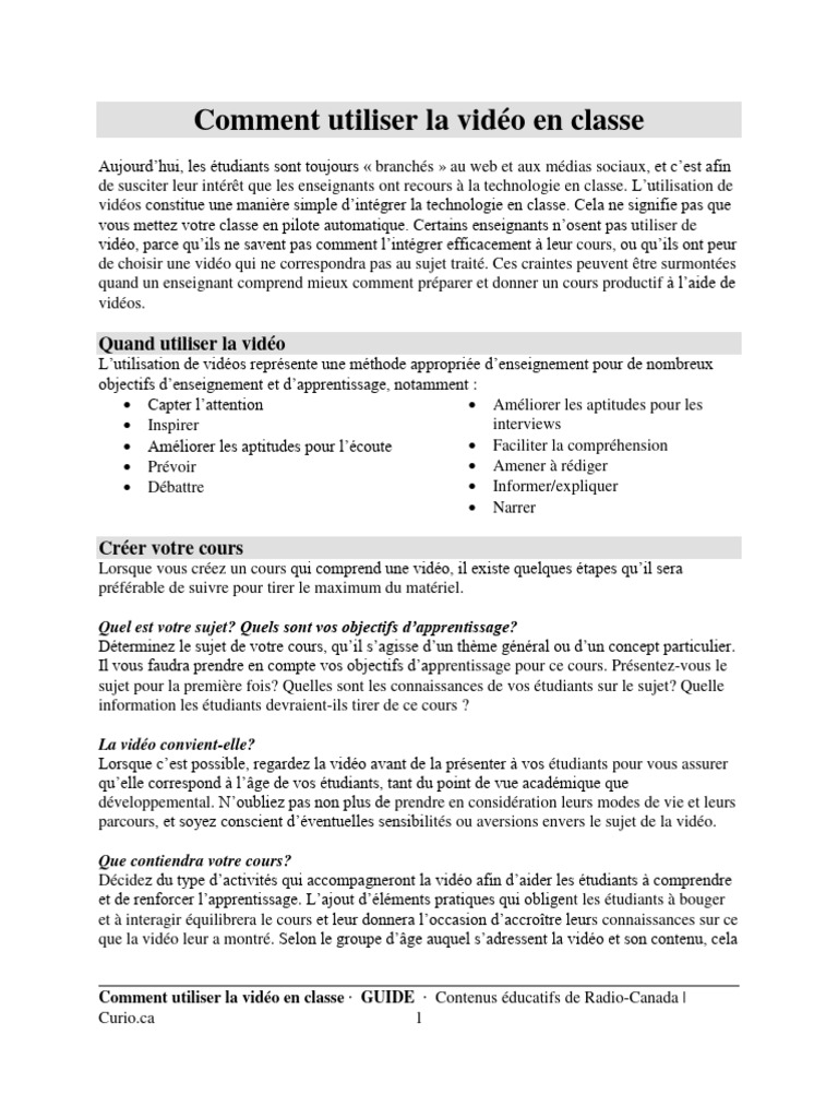 Utiliser la vidéo en classe efficacement | PDF | Pédagogie | Apprentissage