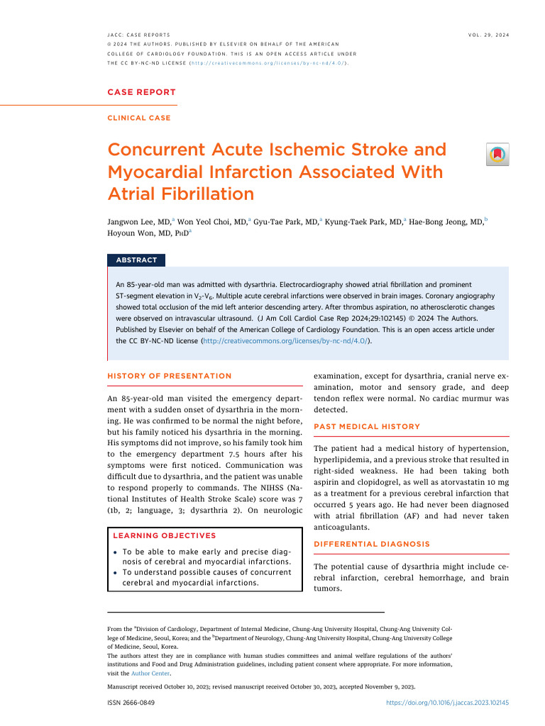 Lee Et Al 2023 Concurrent Acute Ischemic Stroke and Myocardial Infarction Associated With Atrial ...