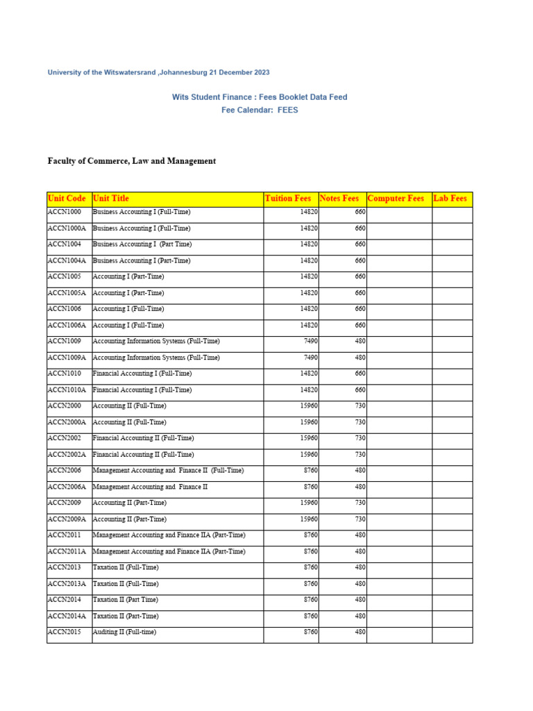 Fees Book For 2024 21 December 2023 | PDF