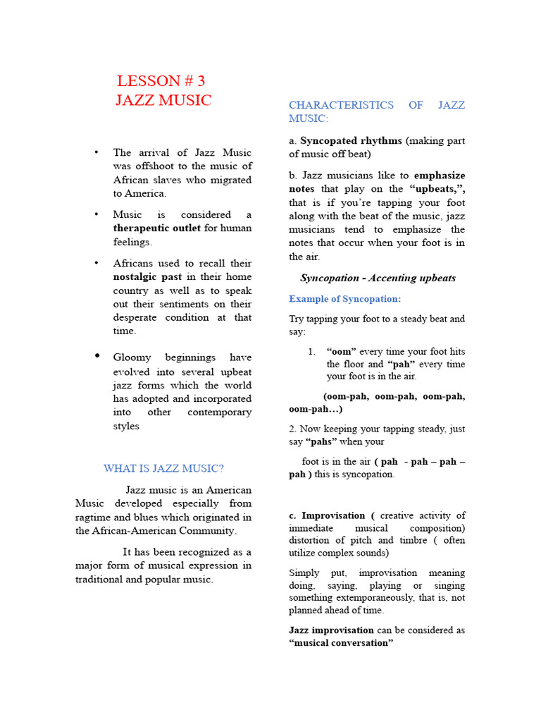 Lesson 2 Music | PDF | Jazz | Musical Forms