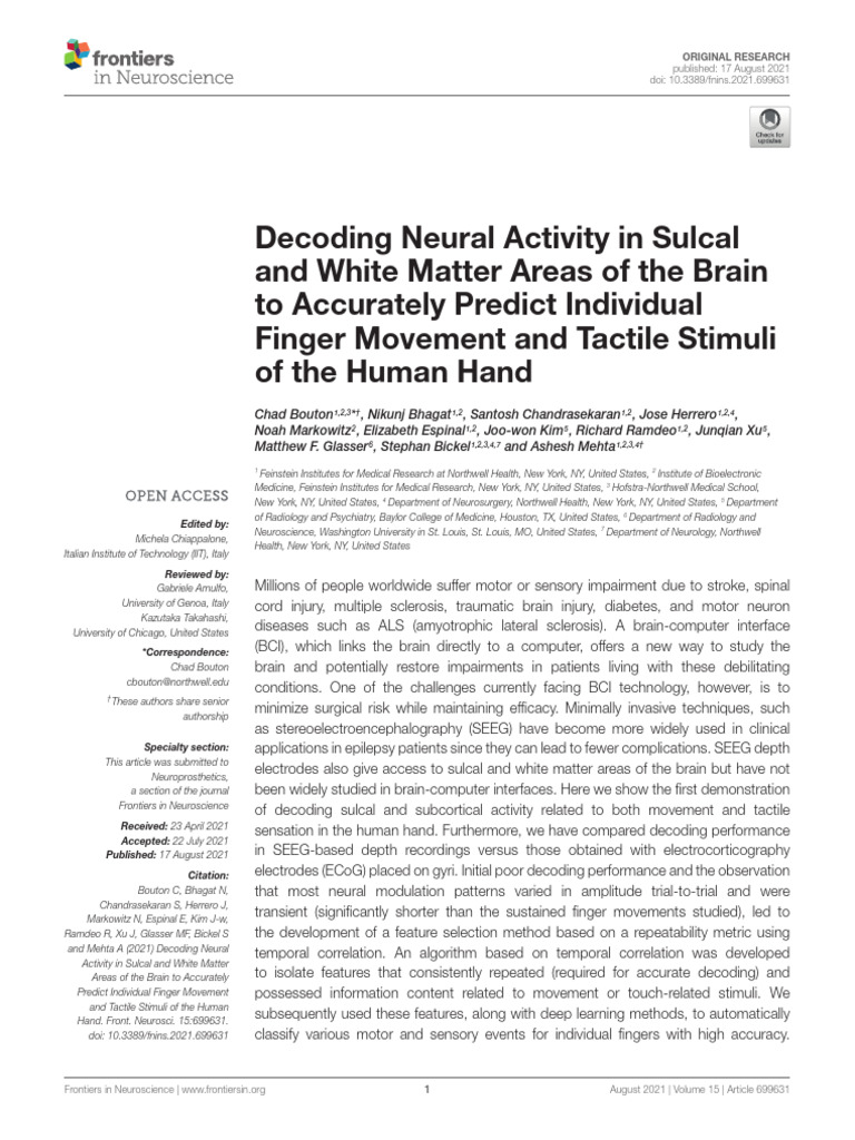 Decoding Neural Activity in Sulcal and White Matter Areas of The Brain To Accurately Predict ...