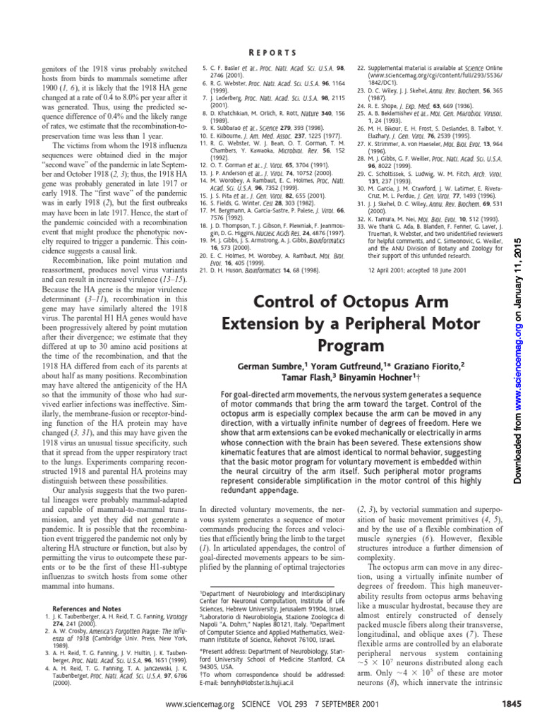 Control of Octopus Arm Extension by A Peripheral Motor Program | PDF ...