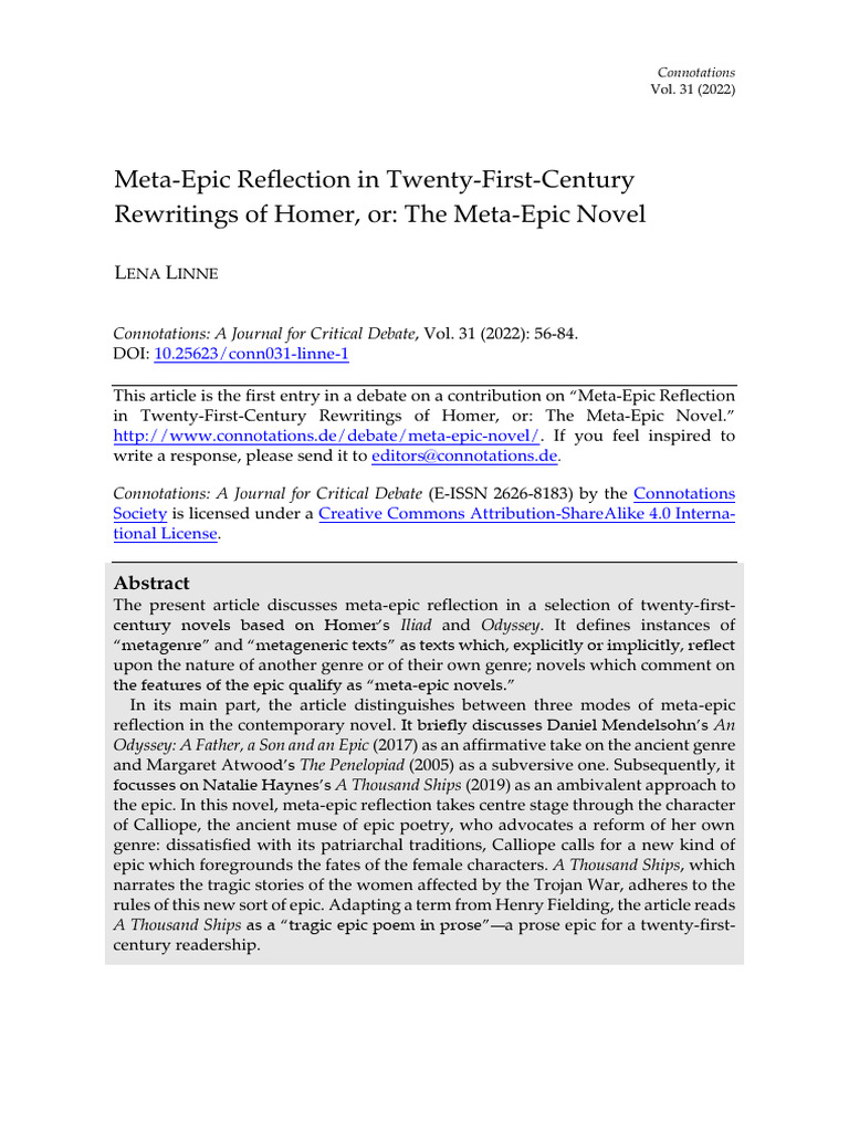 Meta-Epic Reflection in Twenty-First-Century Rewritings of Homer | PDF ...