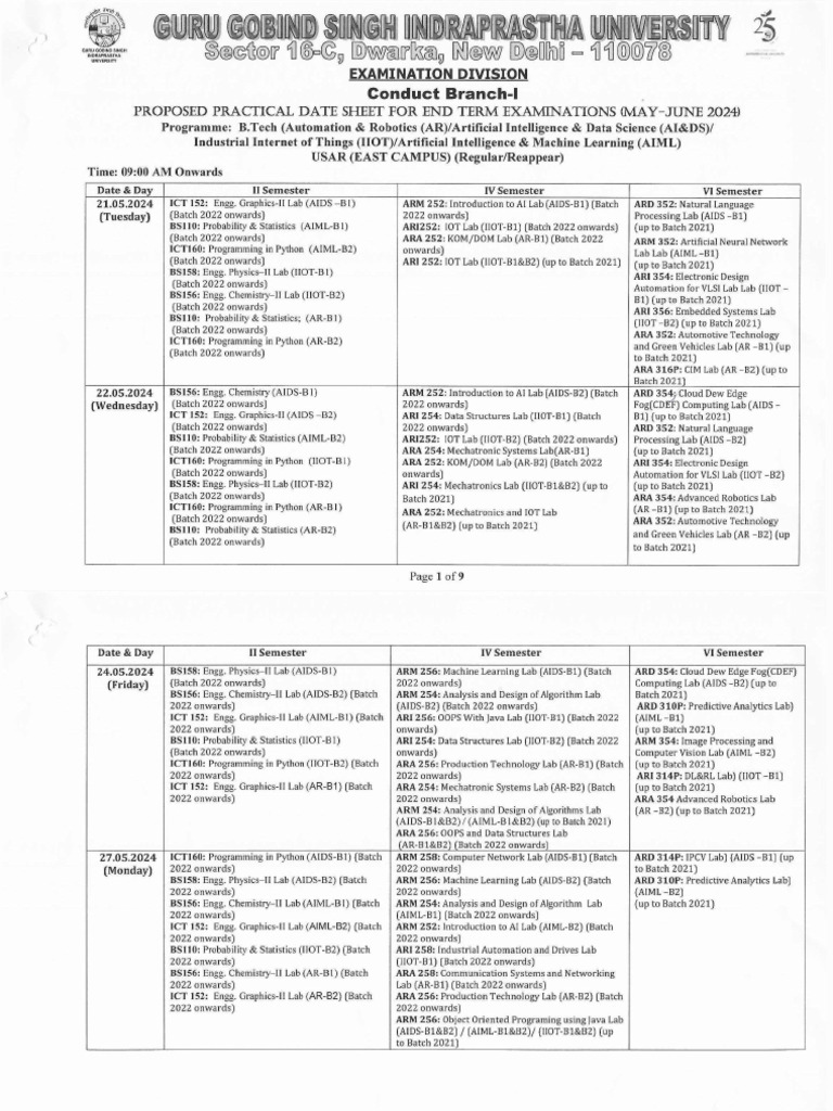 Proposed Theory Datesheet | PDF