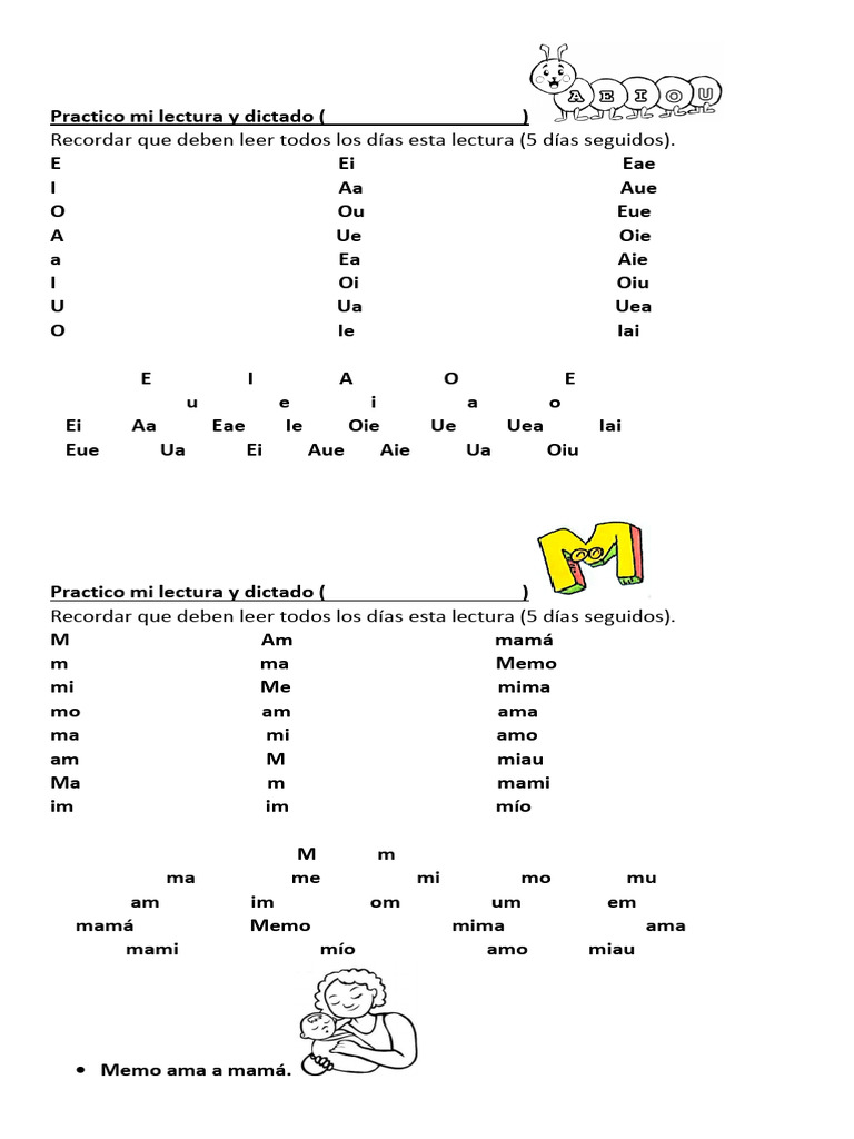 Practico mi lectura y dictado 1 | PDF