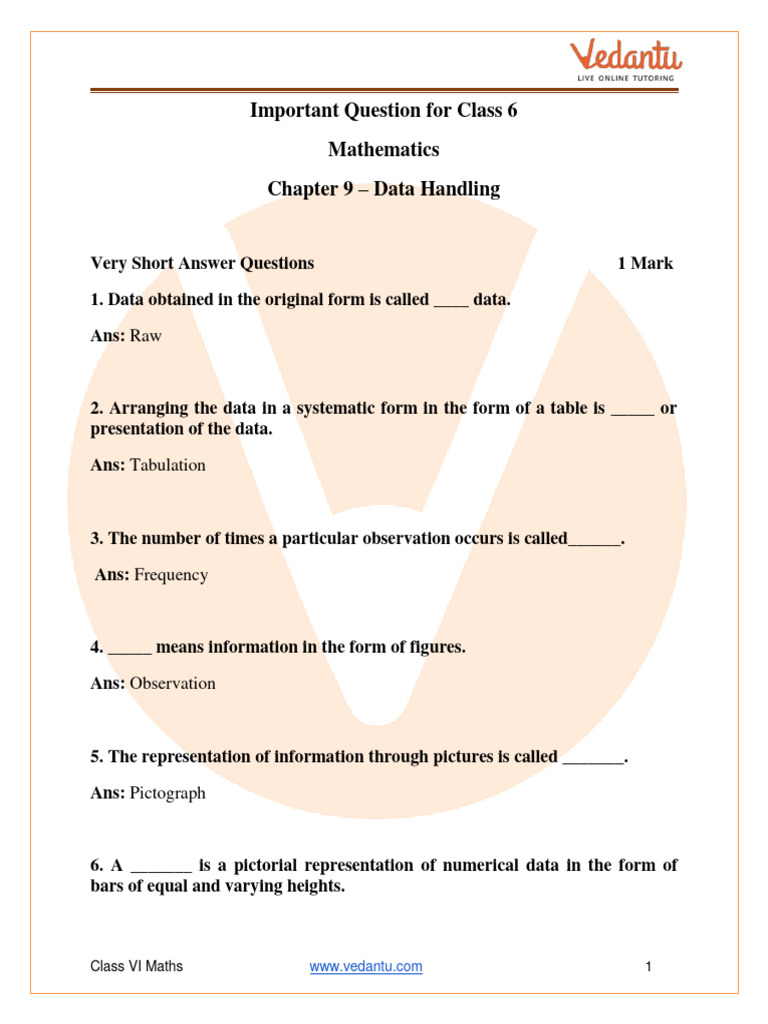 CBSE Class 6 Maths Chapter 9 - Data Handling Important Questions 2023 ...