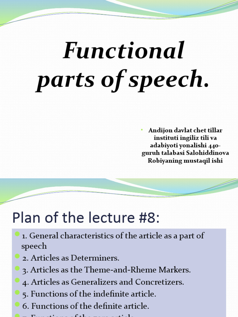 Functions of Articles in English | PDF | Noun | Verb