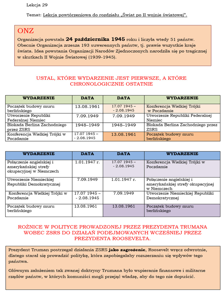Lekcja 29 Powtorzenie Rozdzialu Swiat Po II Wojnie Swiatowej Klasa 8 | PDF