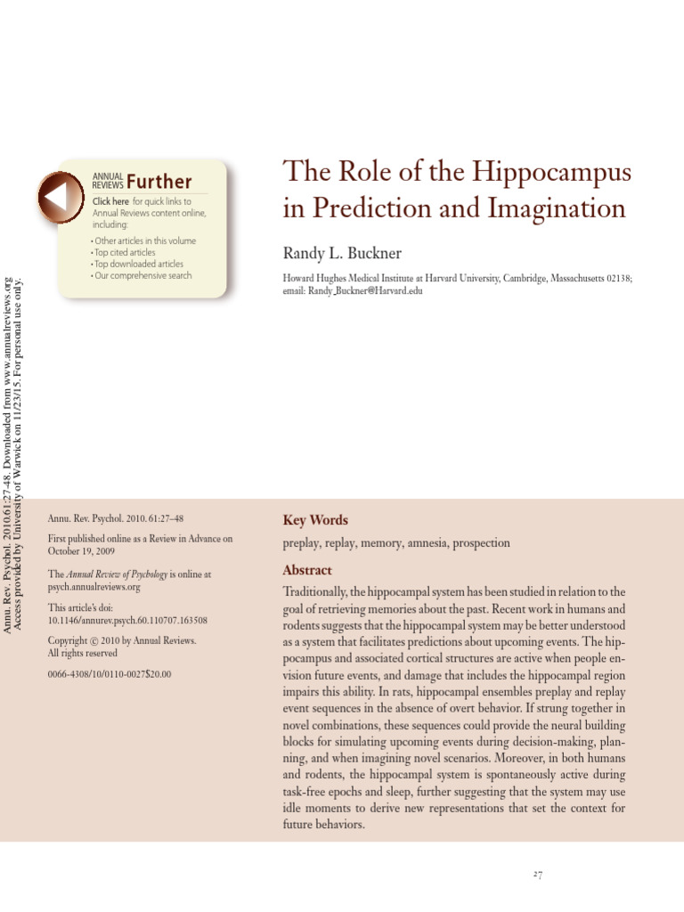 The Roles of Hippocampus | Download Free PDF | Hippocampus | Memory