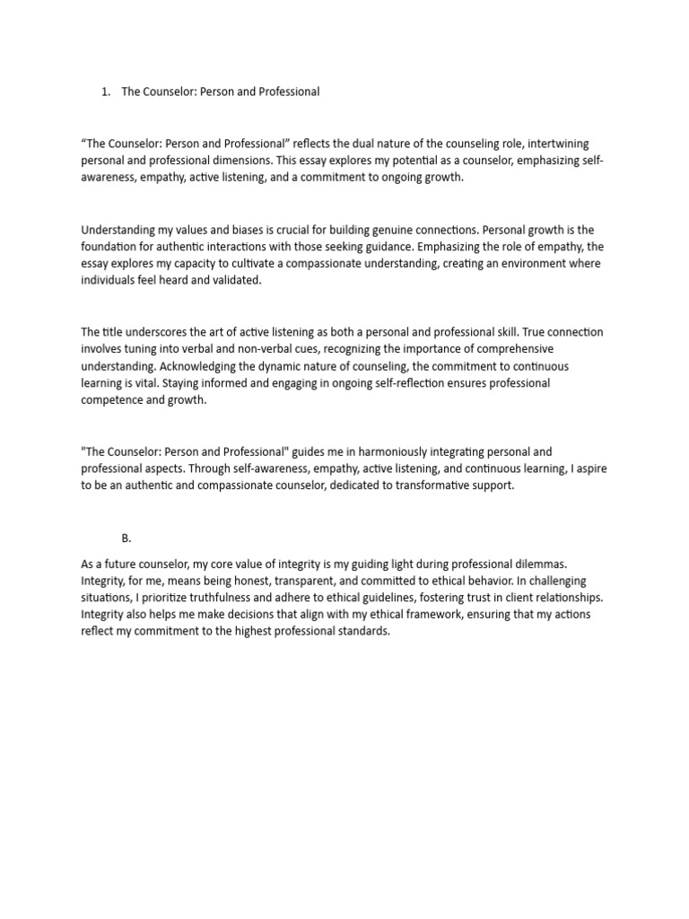 Reflections On My Capacity As A Counselor | PDF | Psychotherapy ...