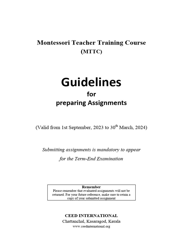 Montessori Teacher Training Assignment Guidelines | PDF | Learning ...